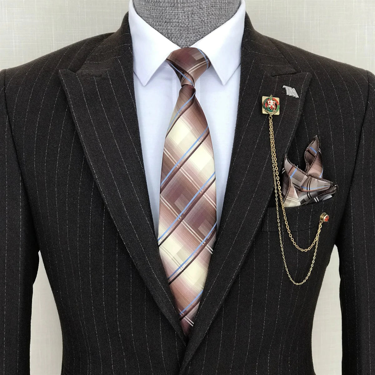 Reagan Brown Striped Men's Slim Fit Solid Suit – Italian Vega™